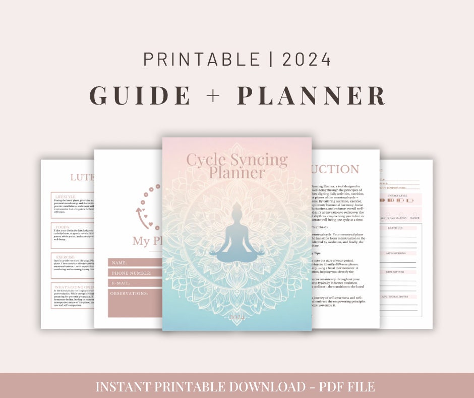 Cycle Syncing Planner & Guide Printable Period Tracker Nutrition Guide Workout Guide Journal ...