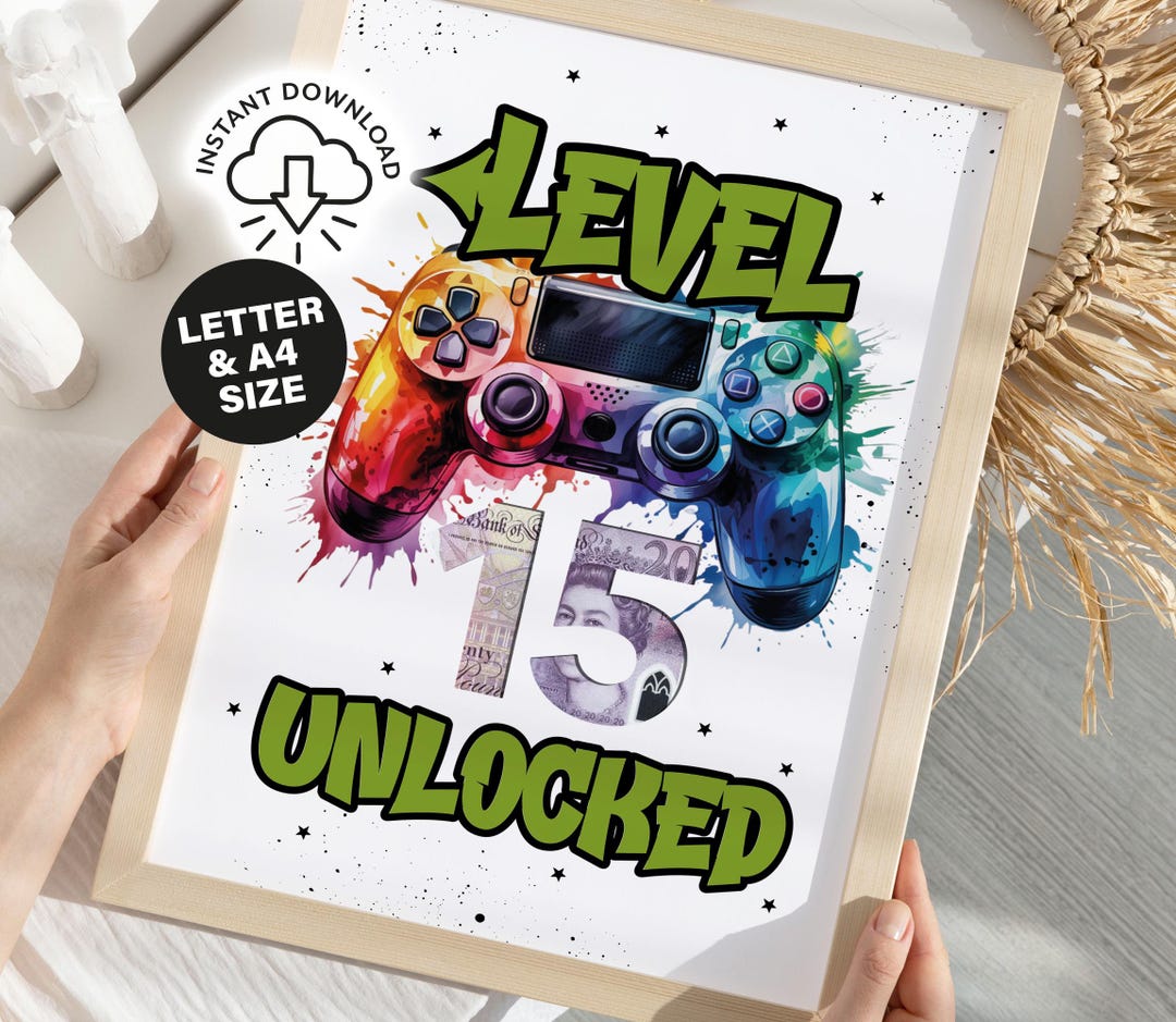 Level 15 Unlocked Gamer Birthday Gift | Money Holder Printable (PDF ...
