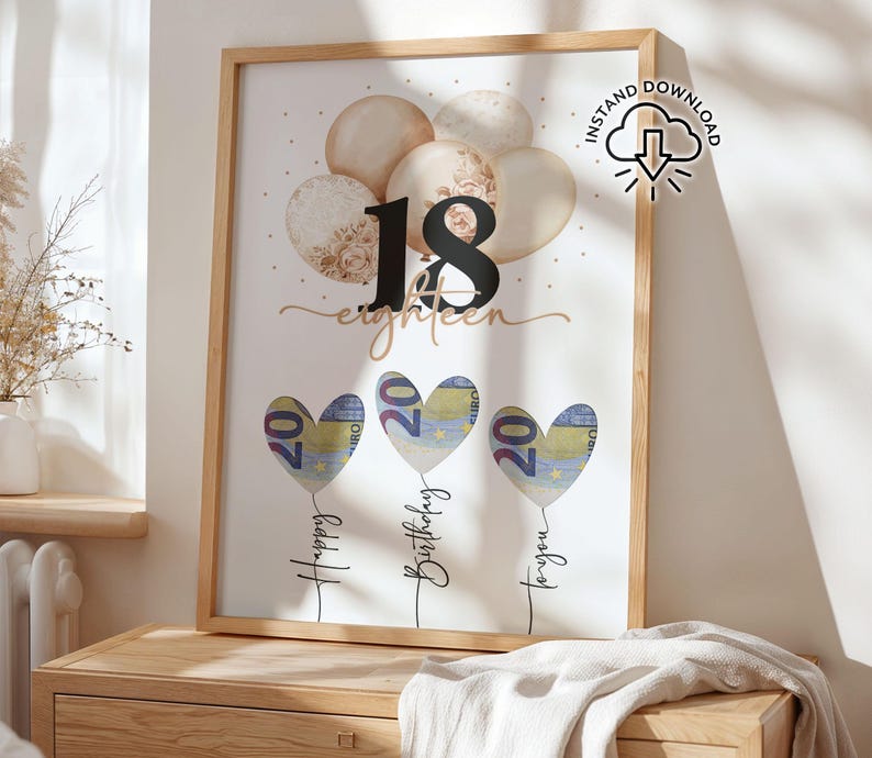 18th Birthday Money Gift Printable | Elegant Digital Cash Gift Idea ...
