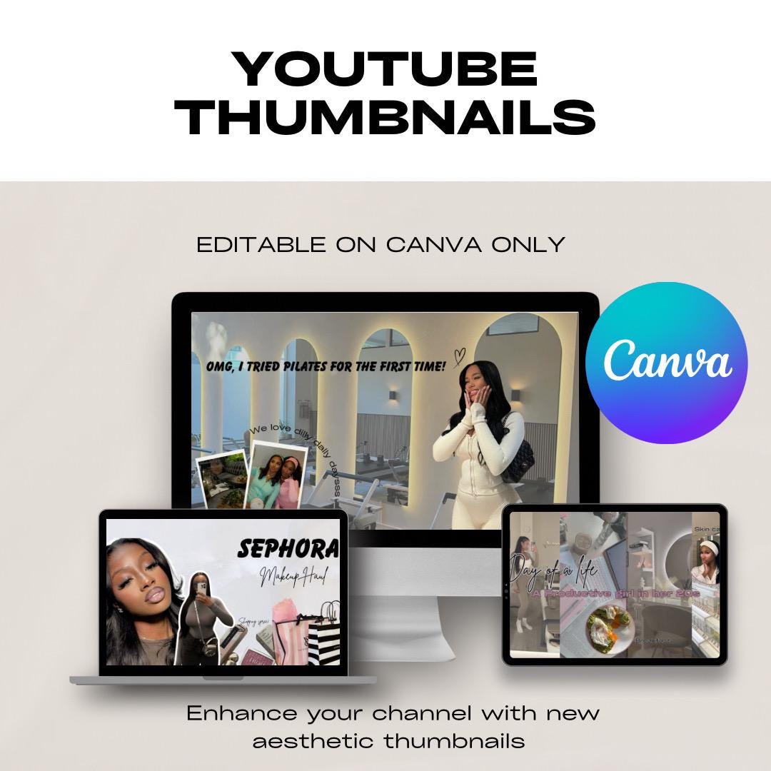 Editable Youtube Thumbnail Templates: Canva Branding Kit (digital ...