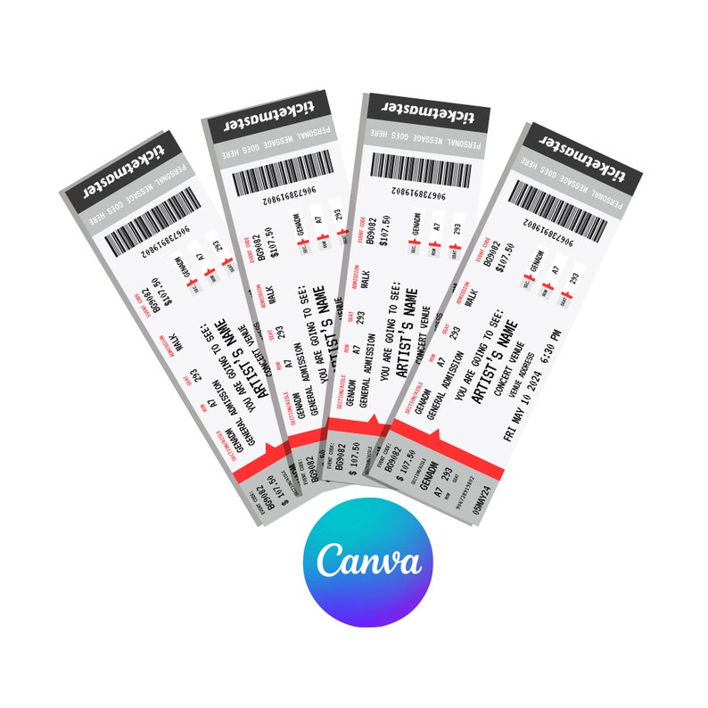 Custom Printable Concert Tickets, Ticket Template for Canva ...