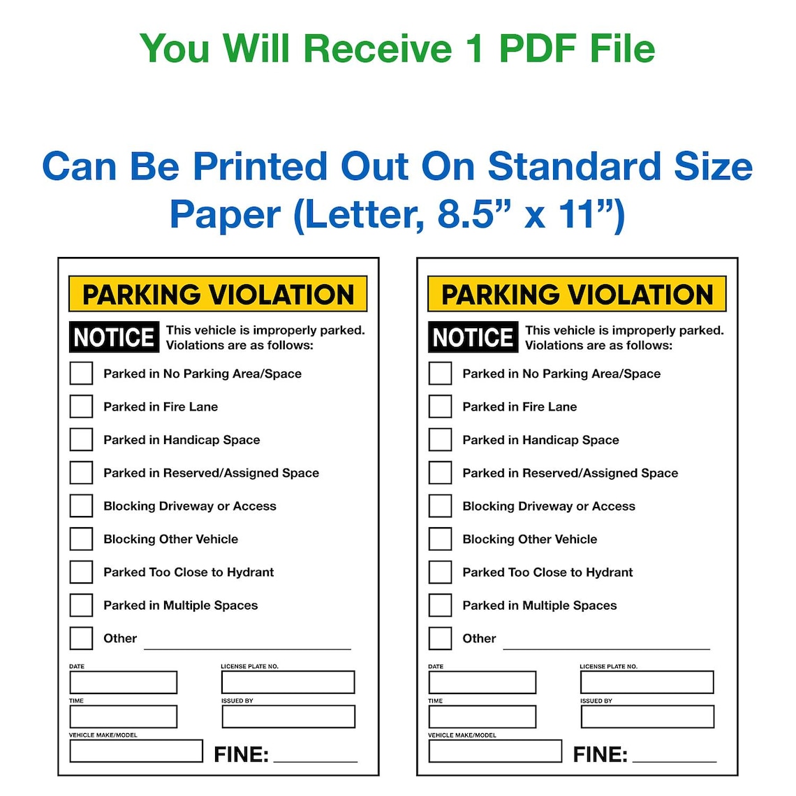 Printable Fake Parking Tickets, Digital Download Prank Ticket ...