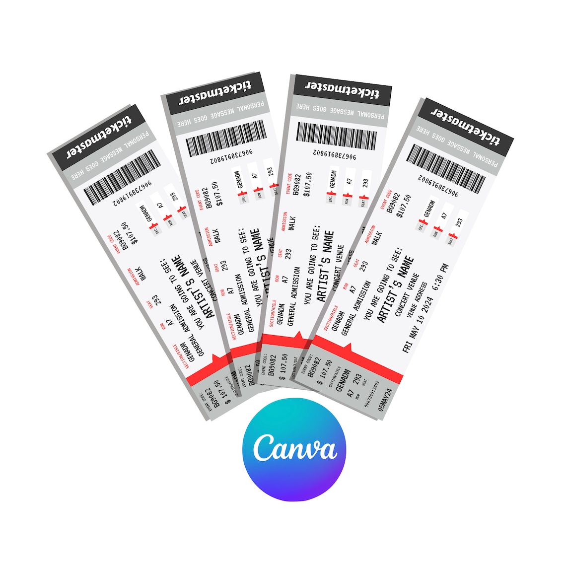 Custom Printable Concert Tickets, Ticket Template for Canva ...
