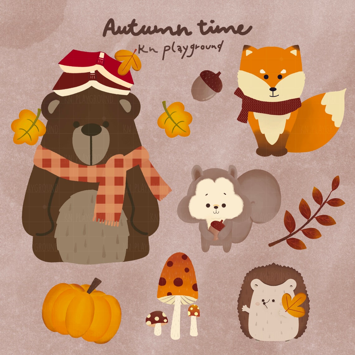 Autumn Time Digital Clipart and Digital Paper, PNG High Quality, Autumn ...