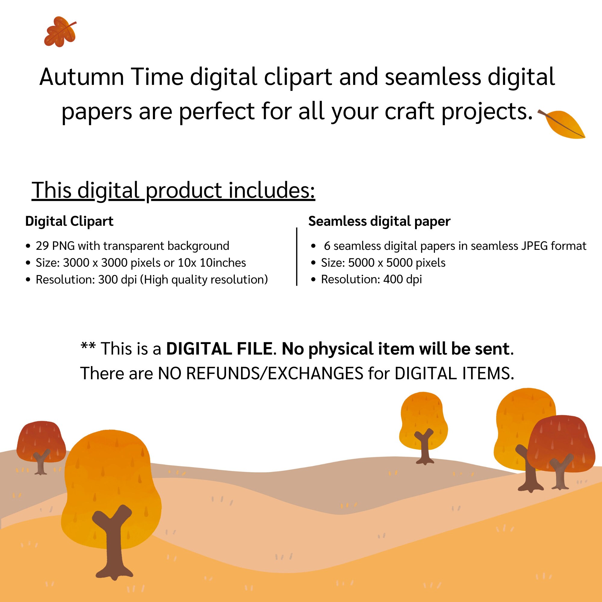Autumn Time Digital Clipart and Digital Paper, PNG High Quality, Autumn ...