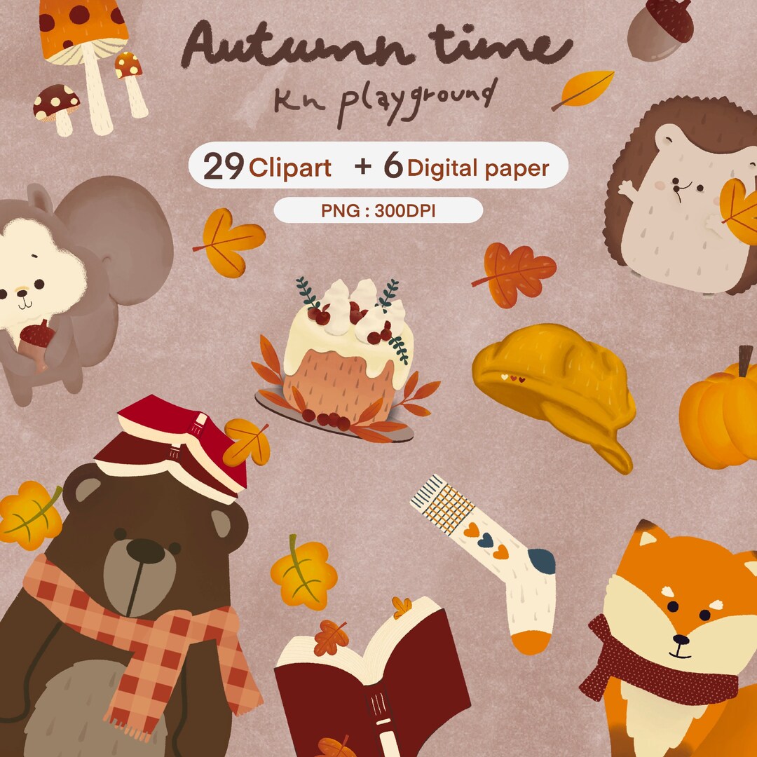 Autumn Time Digital Clipart and Digital Paper, PNG High Quality, Autumn ...