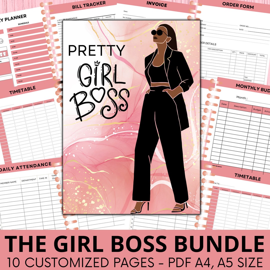 Chic Girl Boss Planner Printable, Small Business Binder, 2024 Daily ...