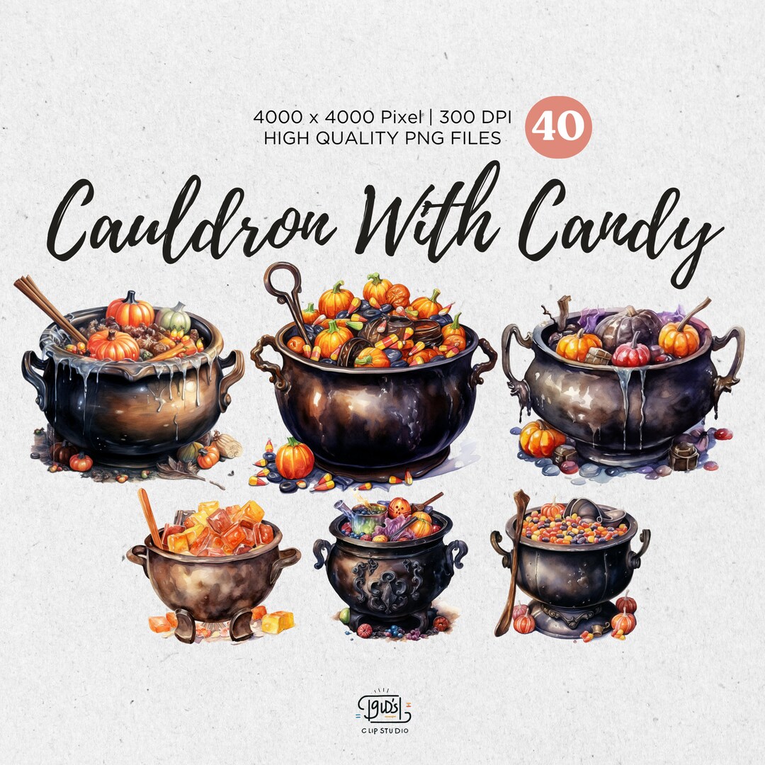 Cauldron With Candy Watercolor Clipart PNG Halloween PNG - Etsy