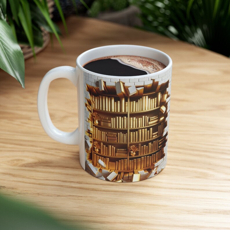 3D Effect Realistic Books Mugs, Book Lover Gift, Book Lover Mug, Golden ...