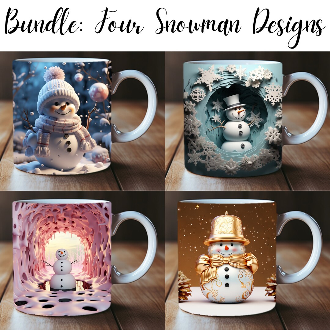3D Snowman Mug Wrap Bundle, 11oz and 15 Oz Mug Png, 3D Winter Mug ...
