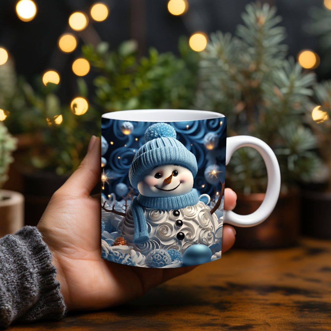3D Cute Snowman Mug, Snow Man With Hat Coffee Mug, Unique Winter Lovers ...