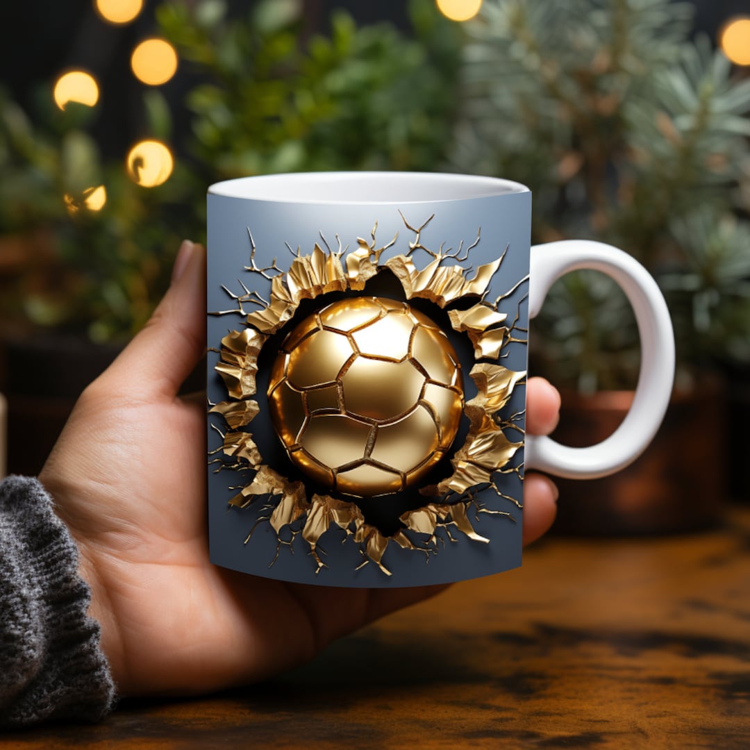 3D Football Coffee Mug, Golden Soccer Ball Tea Cup, World Cup and Euro ...