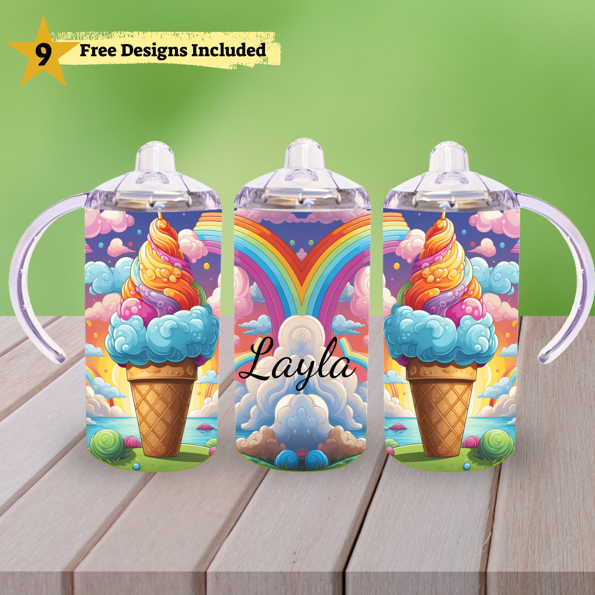 Rainbow Ice Cream & Clouds 3D Kid's 12oz Sippy Cup Sublimation Designs ...