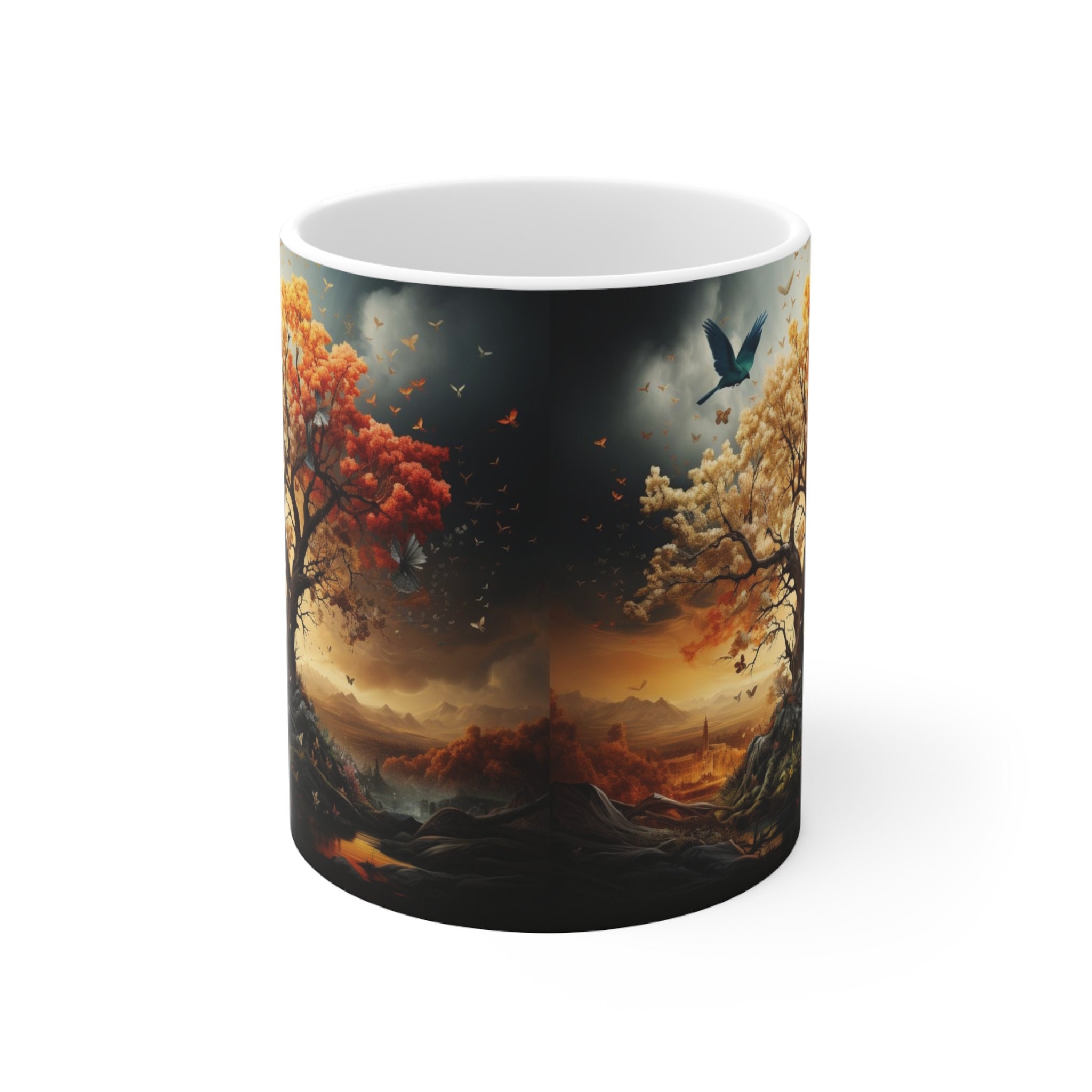 3D Nature Coffee Mug, the Tree of Life Tea Cup, Colorful Landscape With ...