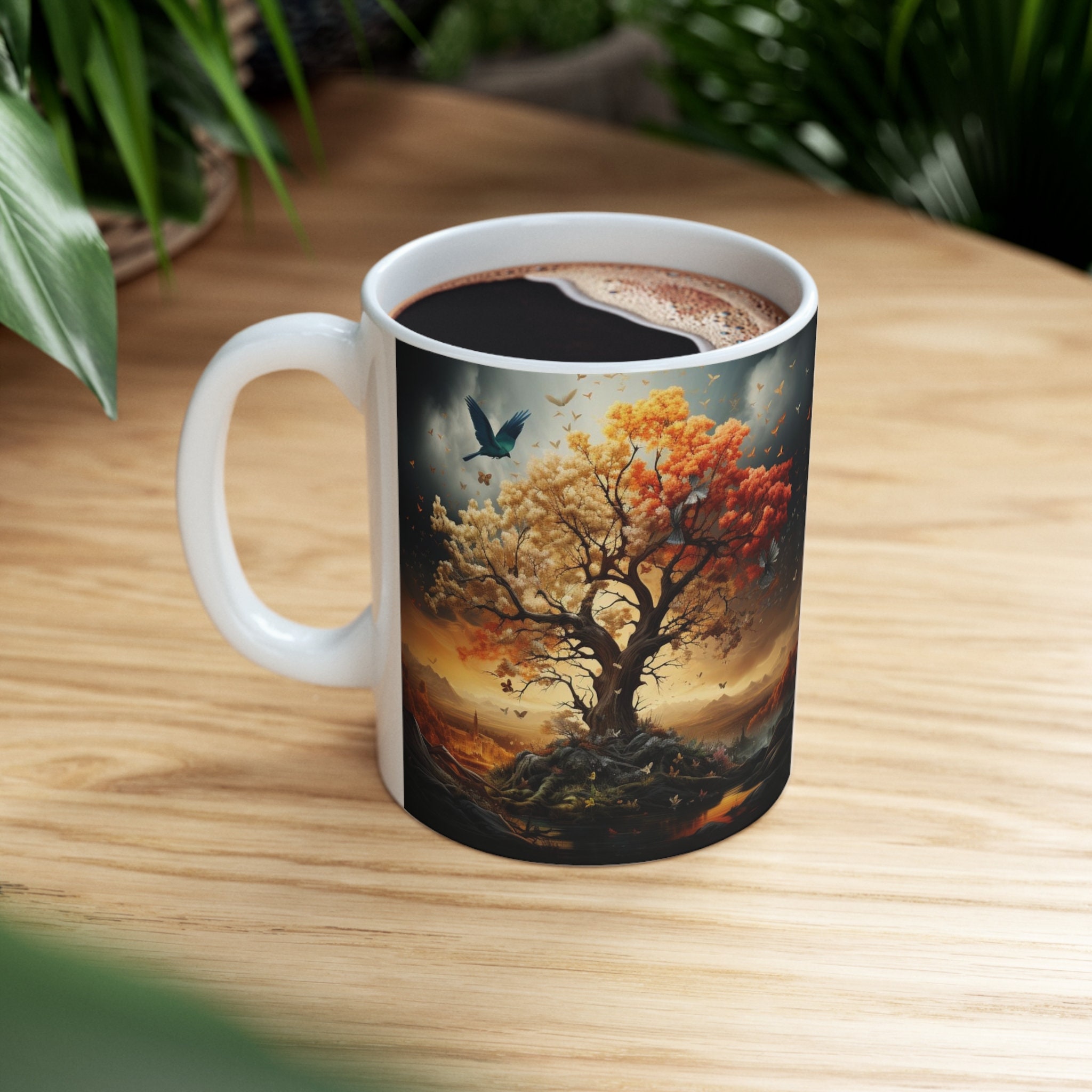 3D Nature Coffee Mug, the Tree of Life Tea Cup, Colorful Landscape With ...