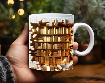3D Effect Realistic Old Books Mug, Book Lover Gift, Book Lover Mug, 3D ...