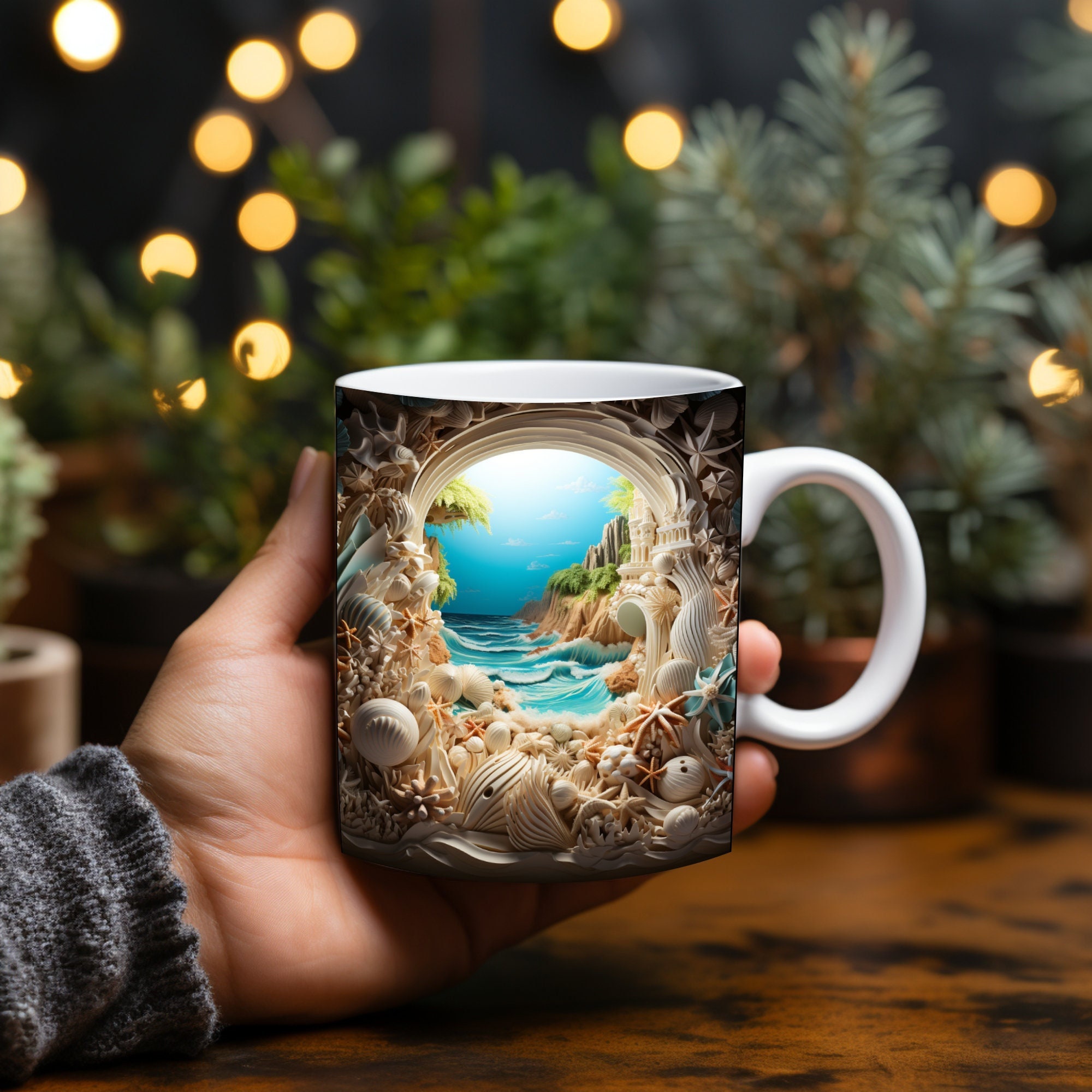 3D Hole in A Wall Beach With Seashells Landscape Mug Wrap Design ...