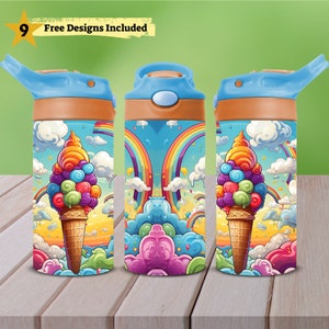 Kid's 3D Rainbow Ice Cream & Clouds 12oz Sippy Cup Sublimation Designs ...