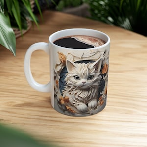 3D Cat Coffee Mug, Cute Cat Art Paper Sculptures Tea Cup, Unique Animal ...