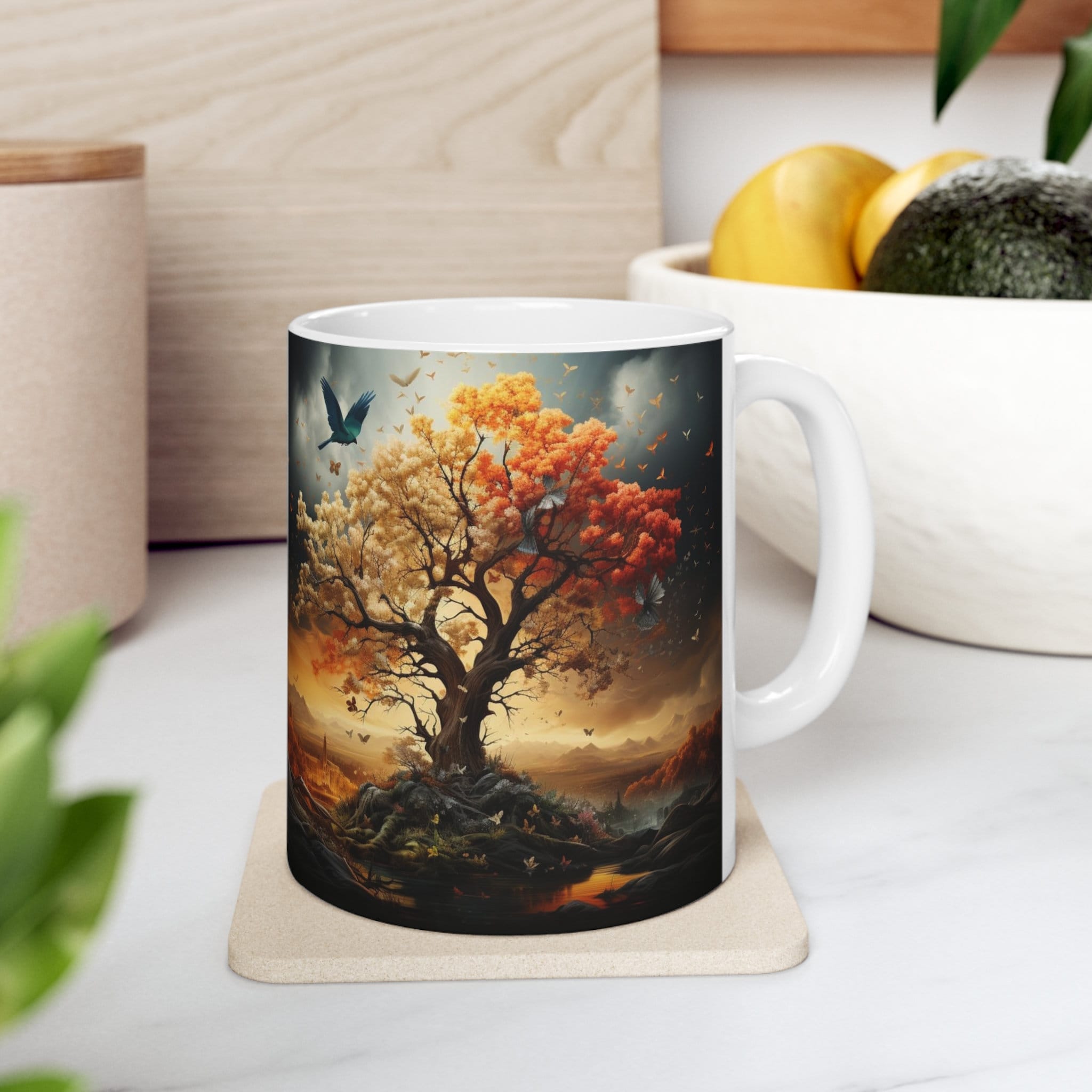 3D Nature Coffee Mug, the Tree of Life Tea Cup, Colorful Landscape With ...