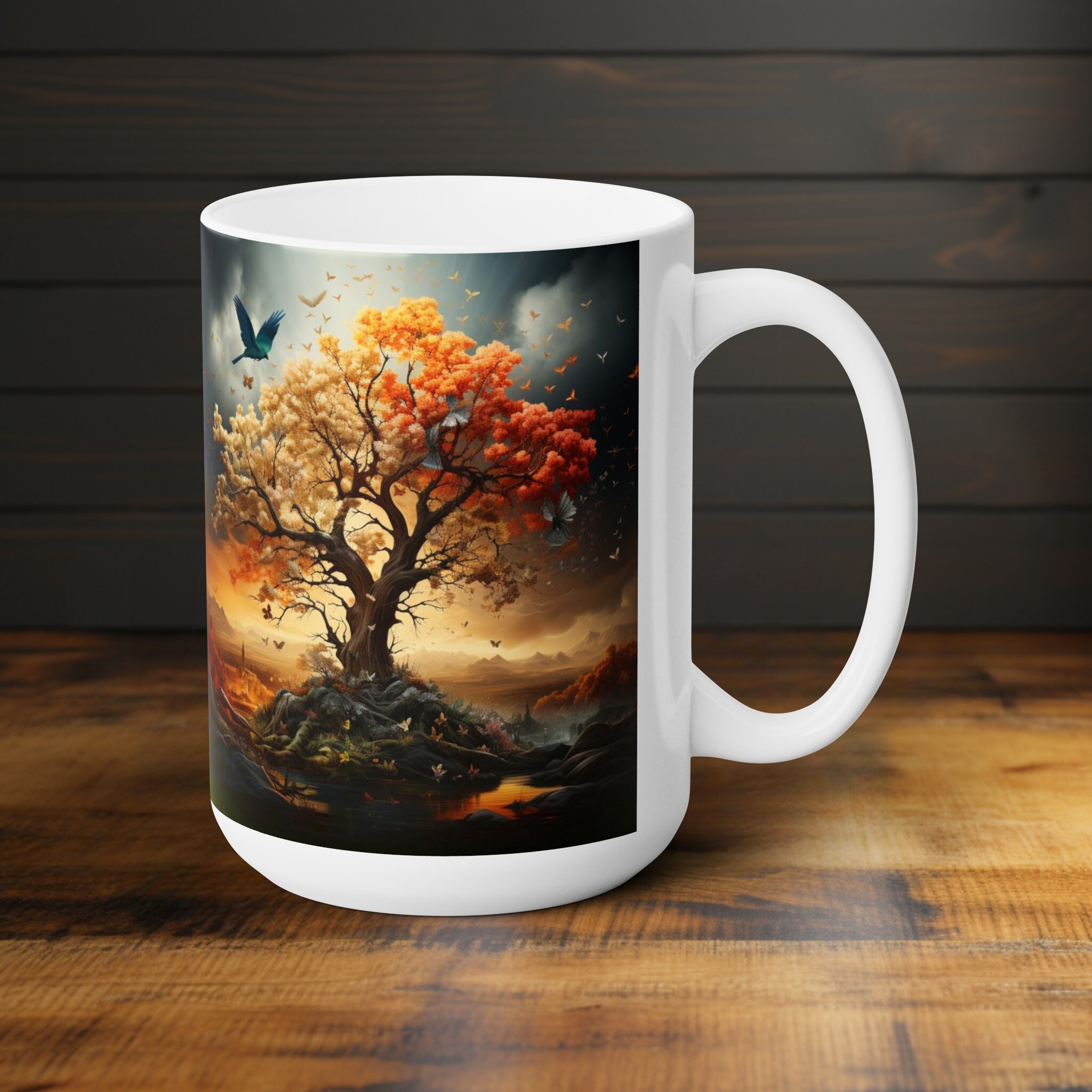 3D Nature Coffee Mug, the Tree of Life Tea Cup, Colorful Landscape With ...