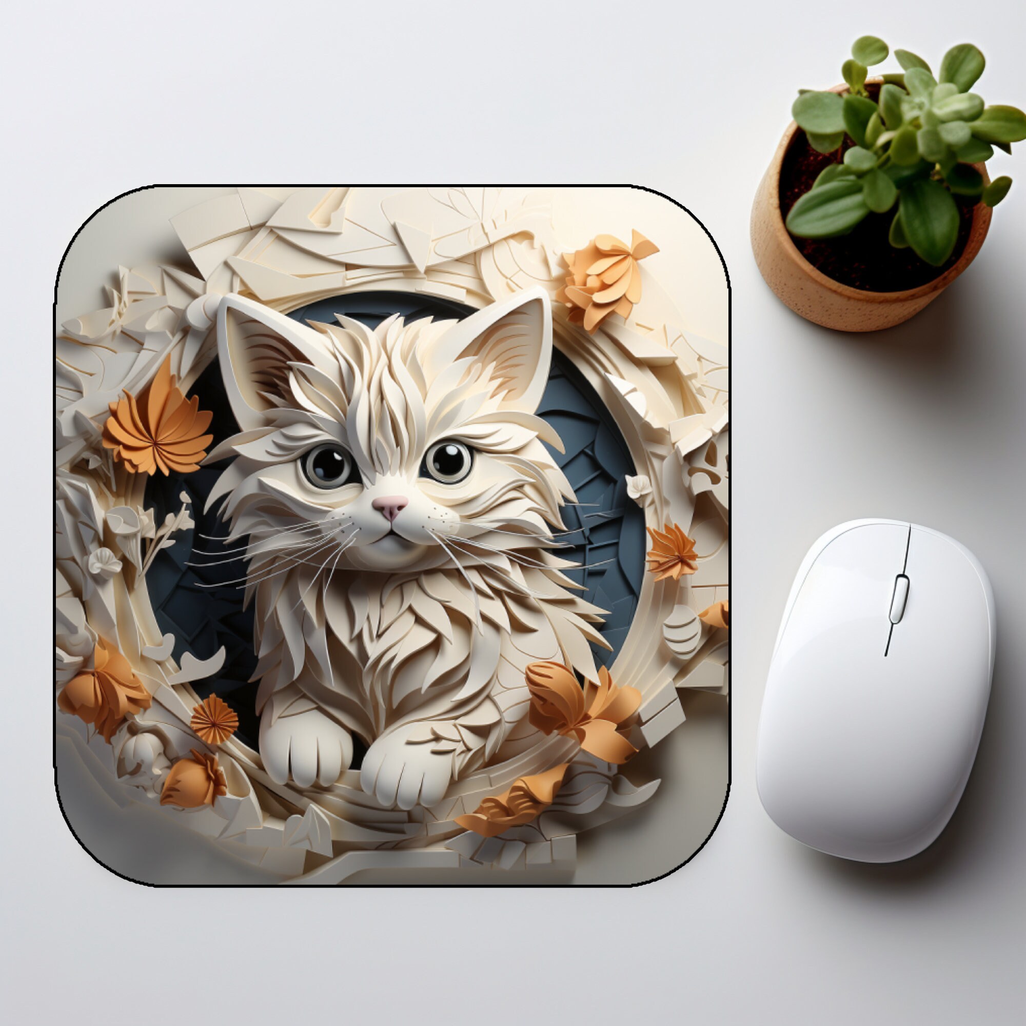 Mouse Pad Png Sublimation Designs, 3D Cute Cat Art Paper Sculptures ...
