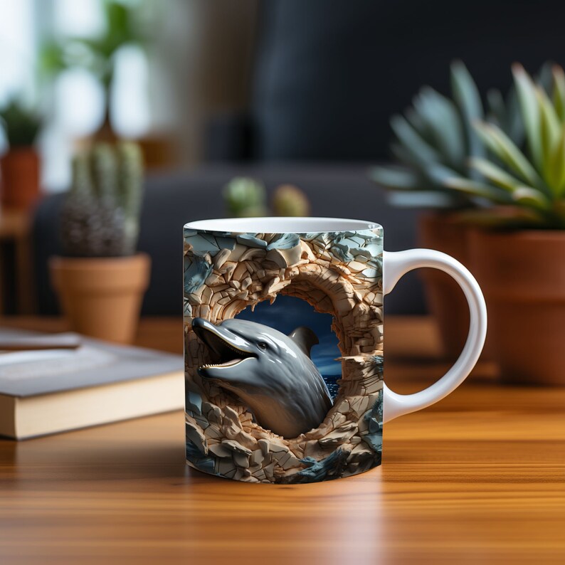 Cute 3D Babe Dolphin Hole in a Wall Ocean Mug Wrap Design, Gift for ...