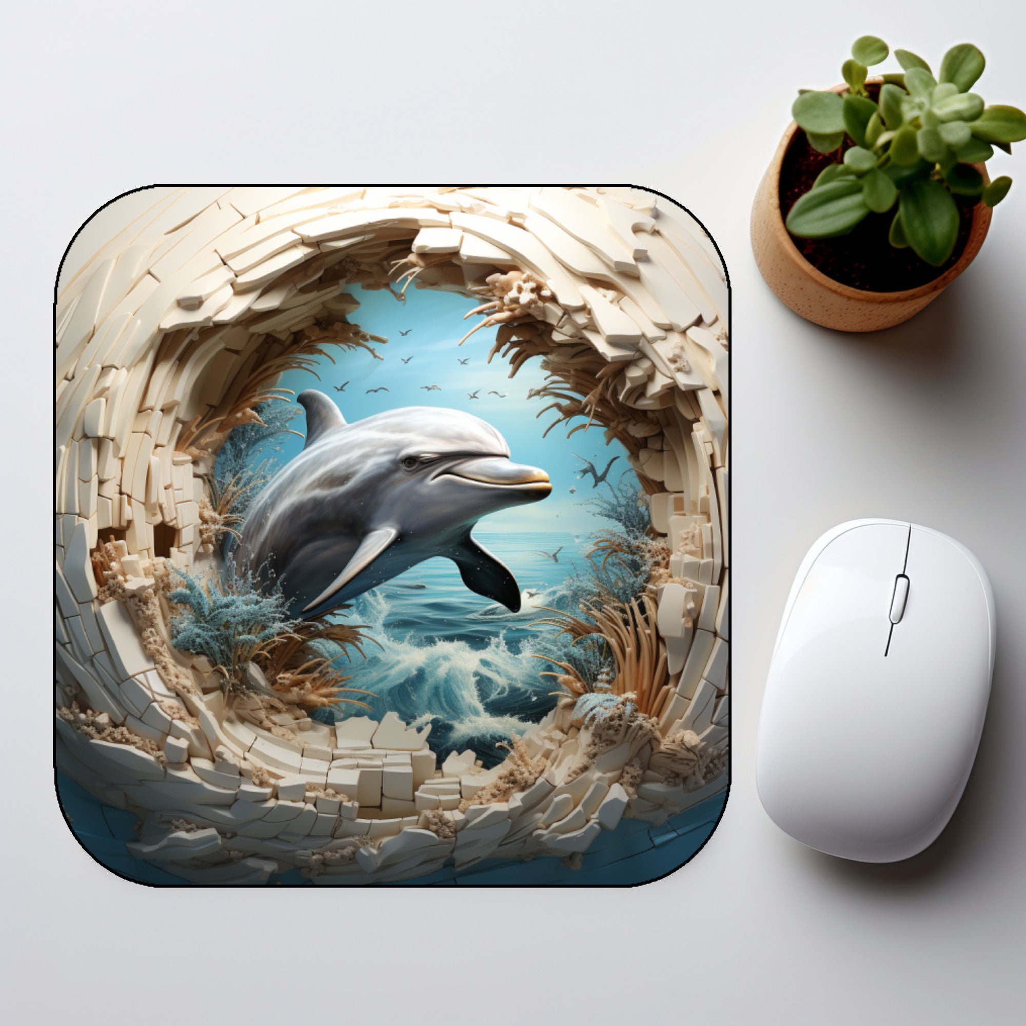 Mouse Pad Png Sublimation Designs, 3D Joyful Dolphin Jumping Through ...