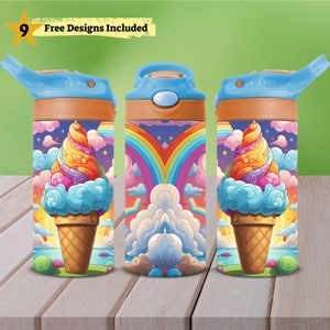 Rainbow Ice Cream & Clouds 3D Kid's 12oz Sippy Cup Sublimation Designs ...