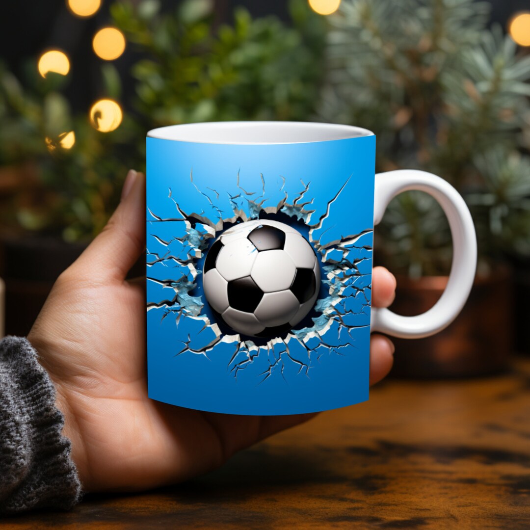 Soccer Mug, 3D Blue Soccer Ball Tea Cup, World Cup and Euro Coffee Mugs ...