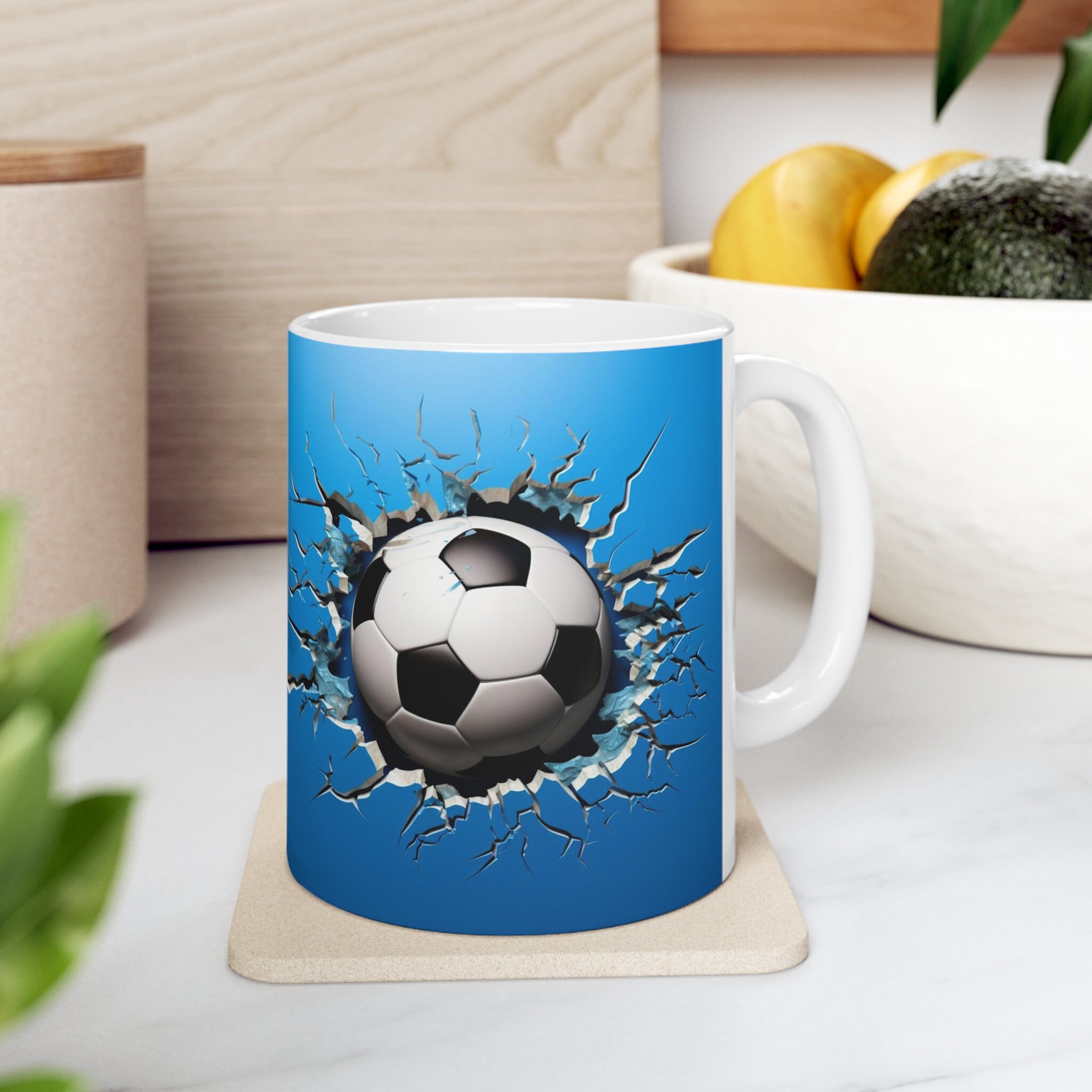 Soccer Mug, 3D Blue Soccer Ball Tea Cup, World Cup and Euro Coffee Mugs ...