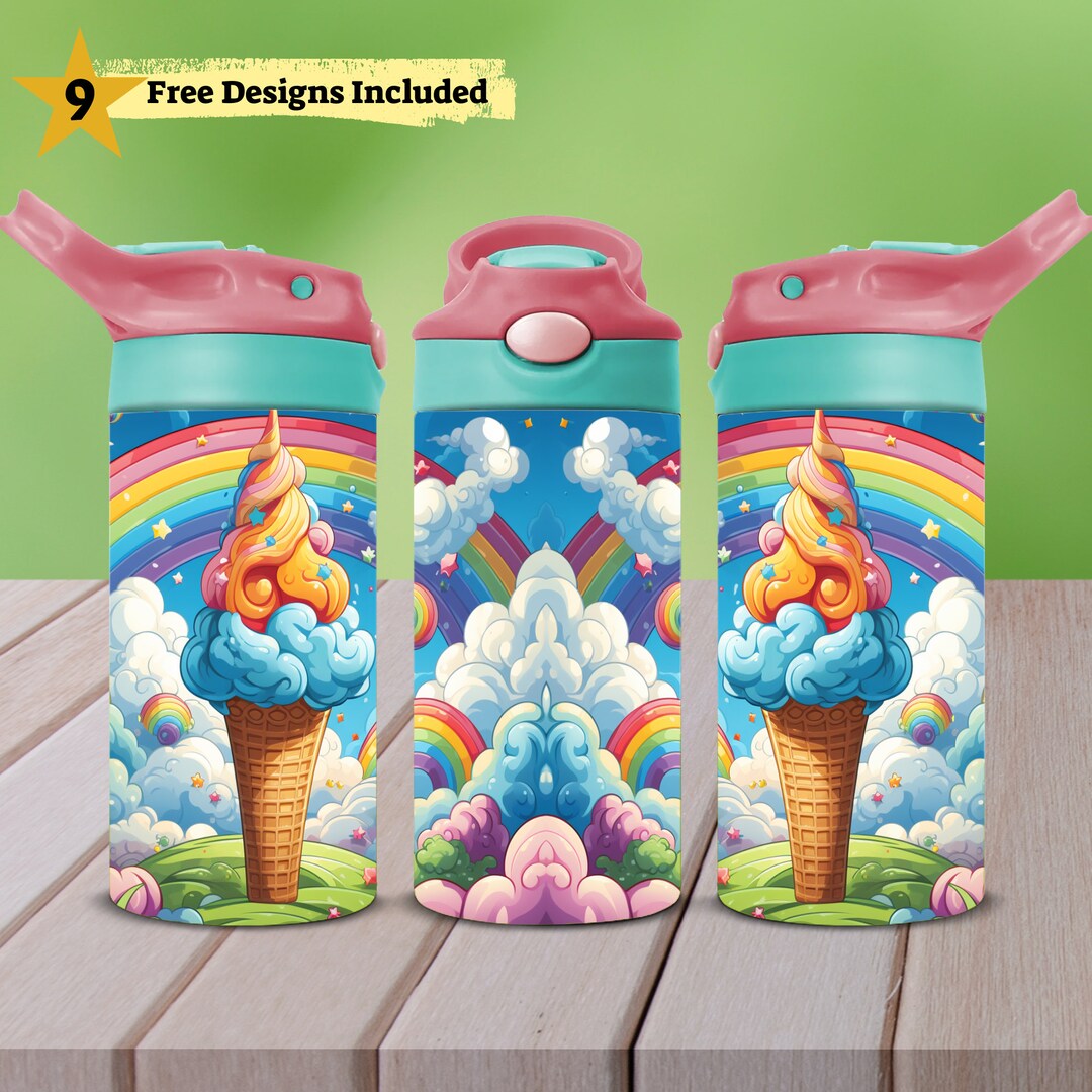 Ice Cream & Rainbow Clouds Tumbler Wrap 3D Kid's 12oz Sippy Cup ...
