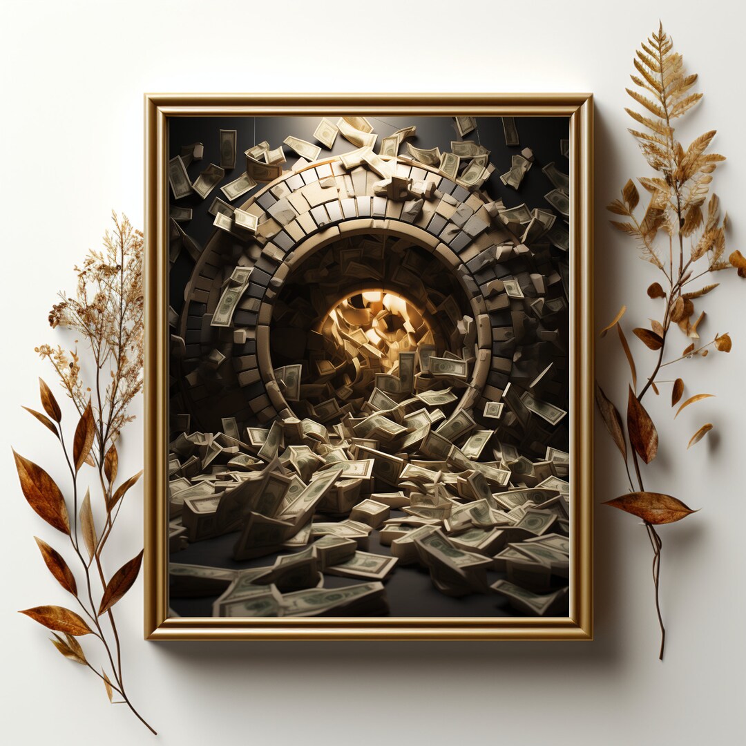 Cash Money Falling Through A Hole in A Brick Wall 3D Wall Art, Braking ...