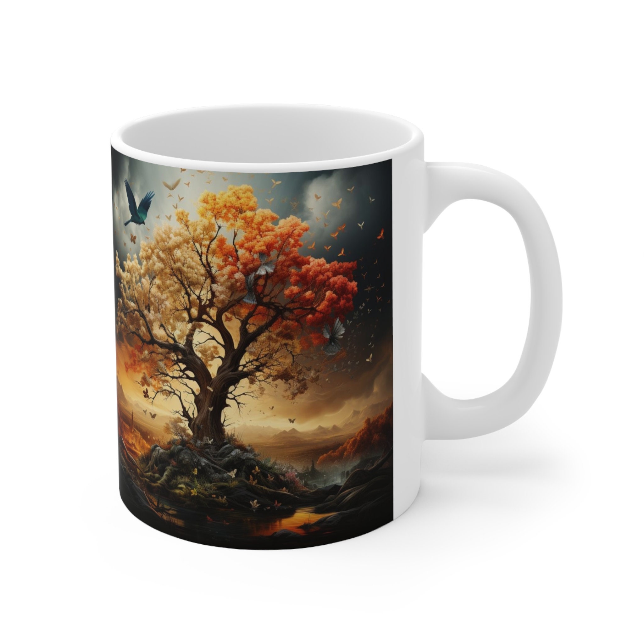 3D Nature Coffee Mug, the Tree of Life Tea Cup, Colorful Landscape With ...
