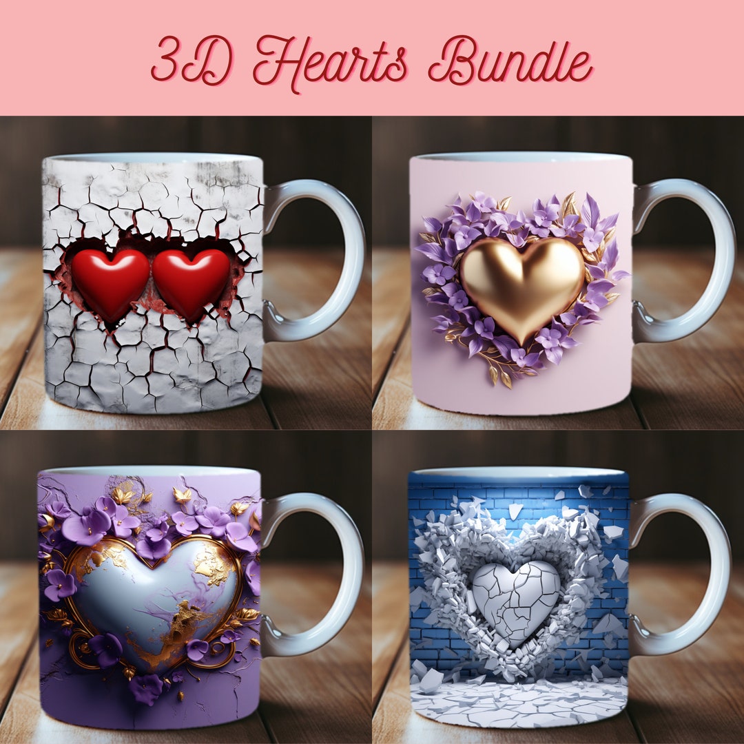 3D Love Mug Wrap Bundle, 3D Heart Mug Sublimation, 11oz Mug Png, 11oz ...