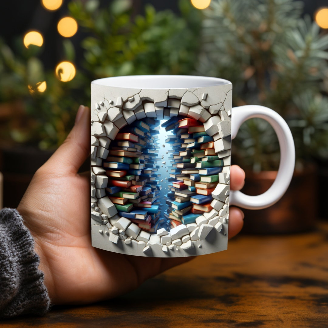 Book Mug,3d Book Lover Mug, Books Reading Club Mug, Unique Library ...