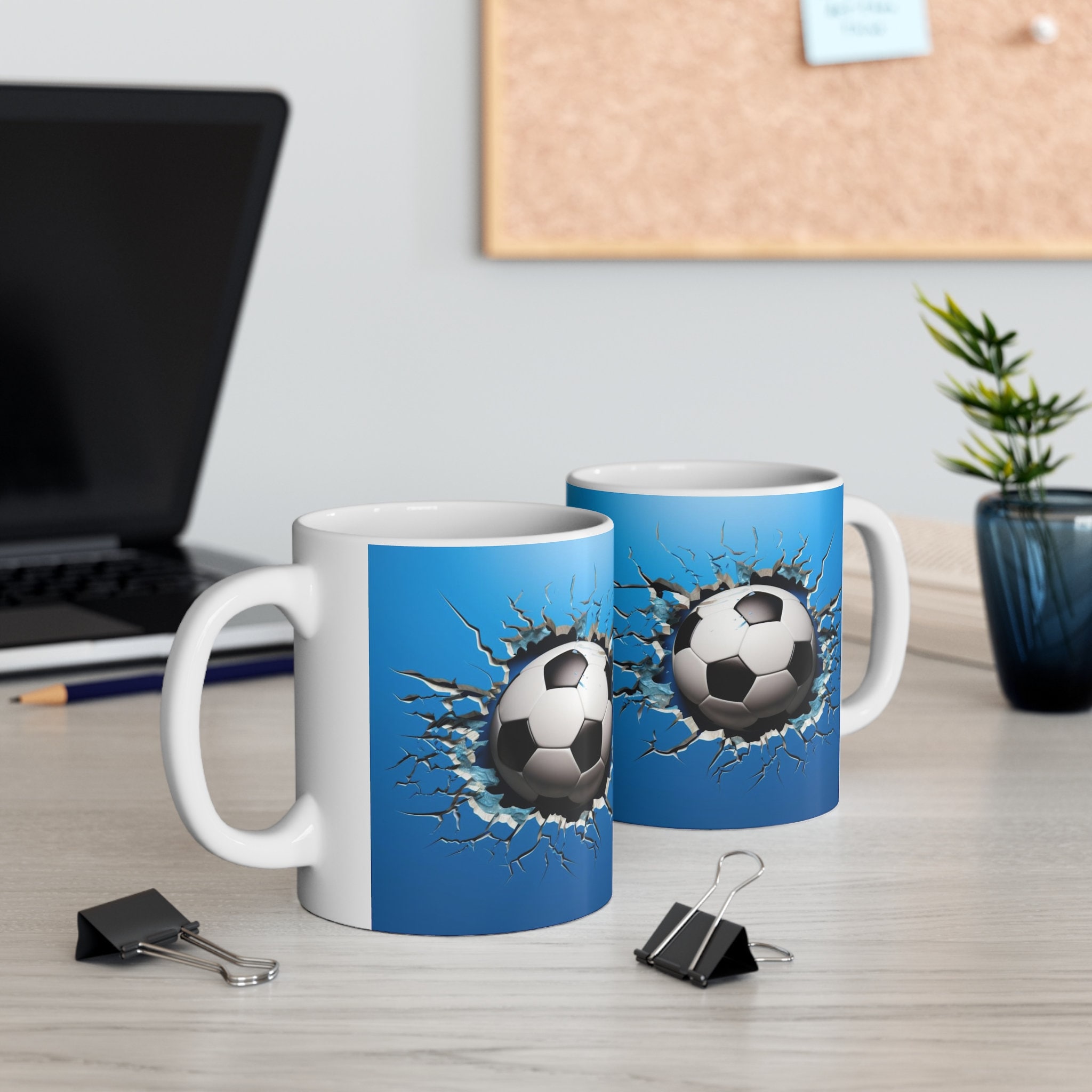 Soccer Mug, 3D Blue Soccer Ball Tea Cup, World Cup and Euro Coffee Mugs ...