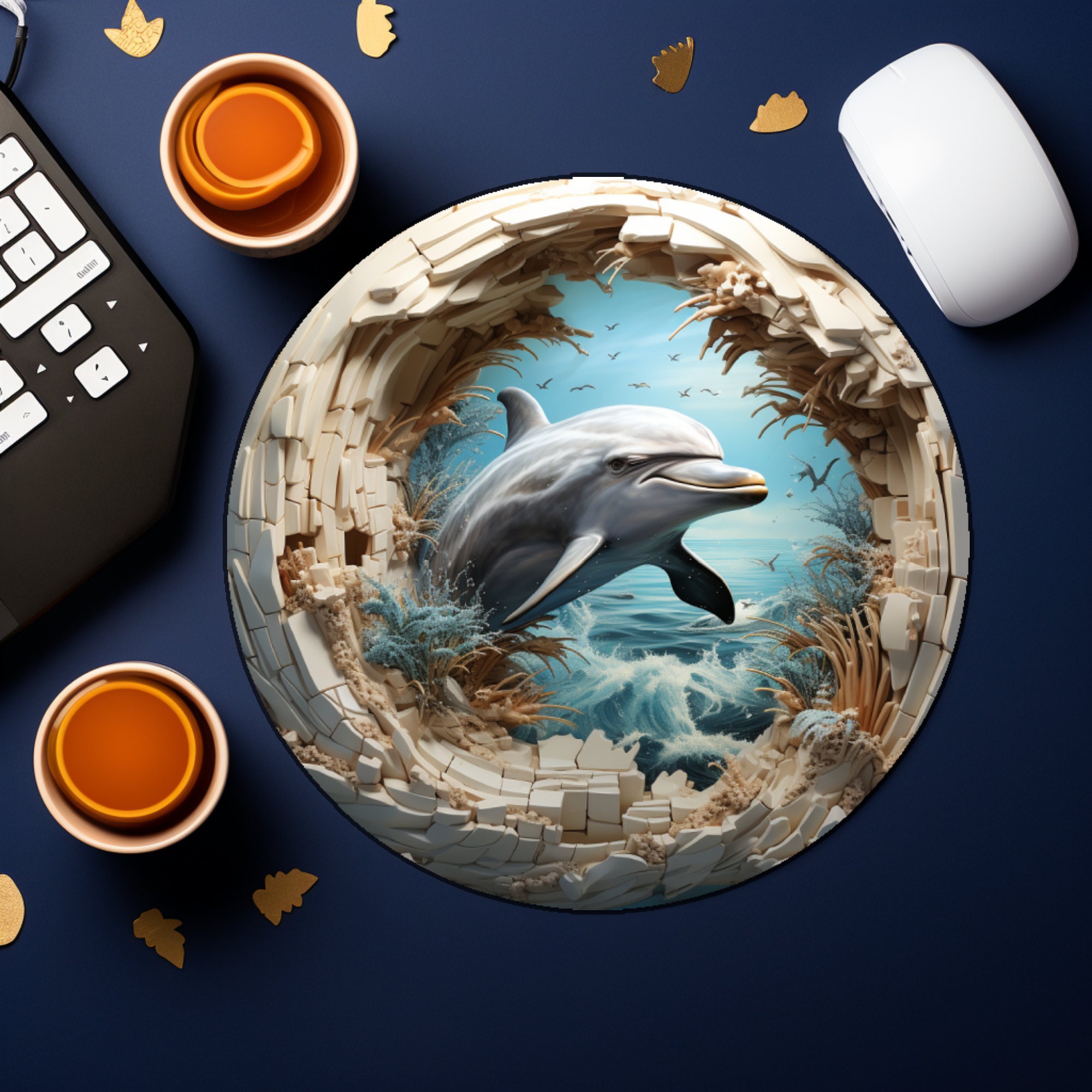 Mouse Pad Png Sublimation Designs, 3D Joyful Dolphin Jumping Through ...