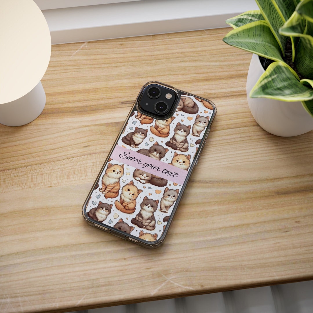 Personalized Phone Case Custom Text Cat Pattern Gift Cute Cat Lover ...