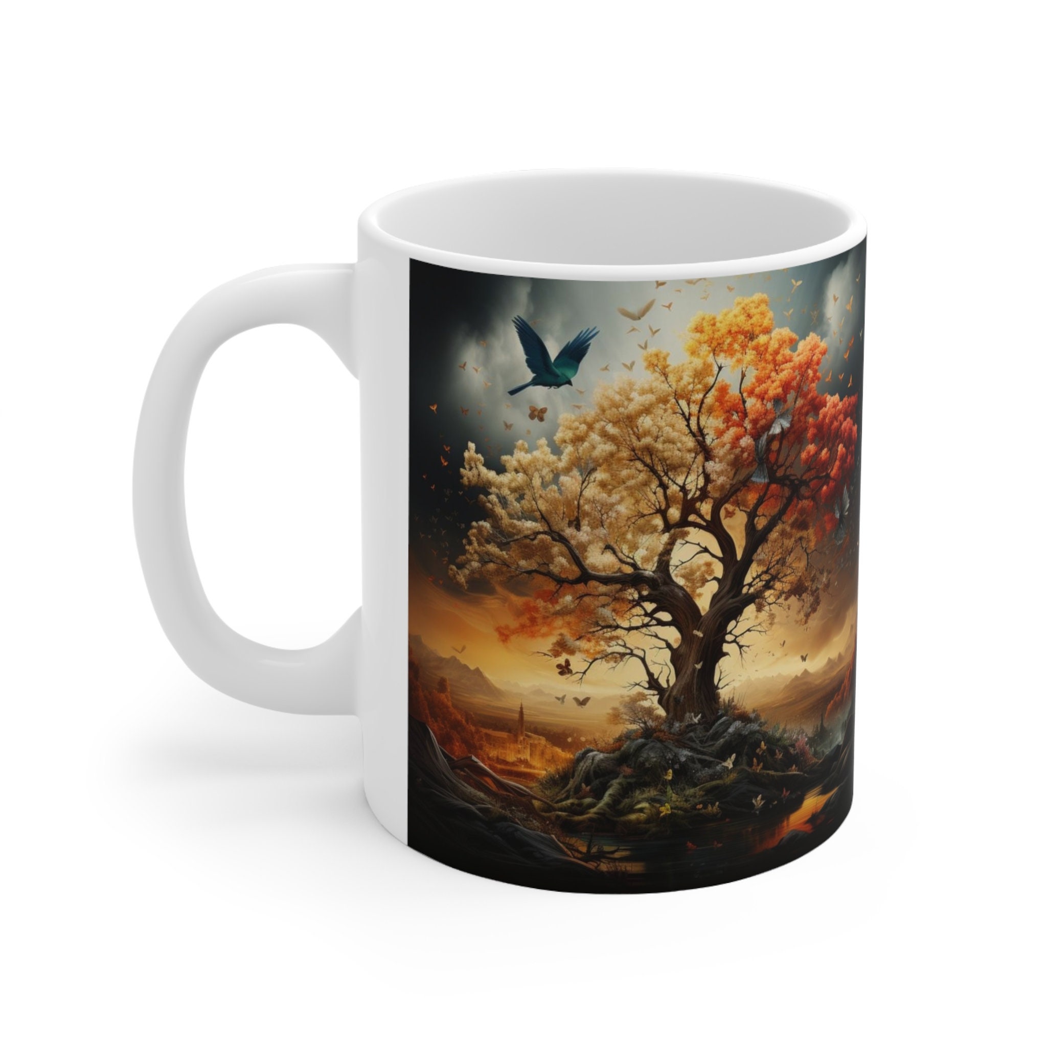 3D Nature Coffee Mug, the Tree of Life Tea Cup, Colorful Landscape With ...