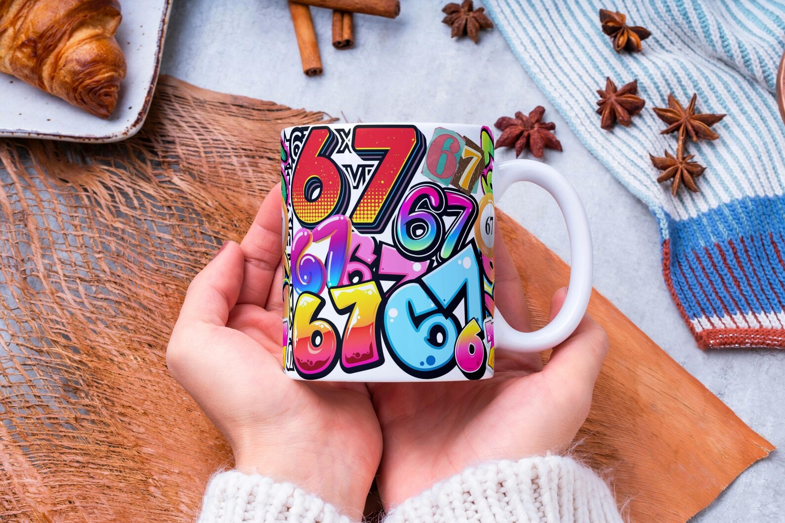 Number 67, Six Seven, Aesthetic Wrap Around Digital Cup Designs, 11oz ...