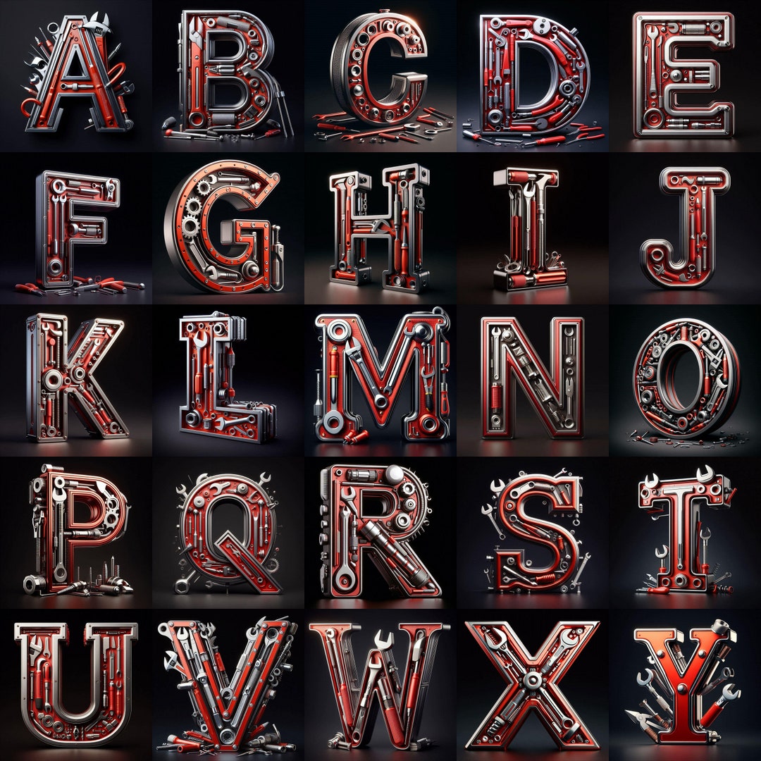 26 Alphabet, Mechanic Tools Letters A to Z, Individual Letters ...