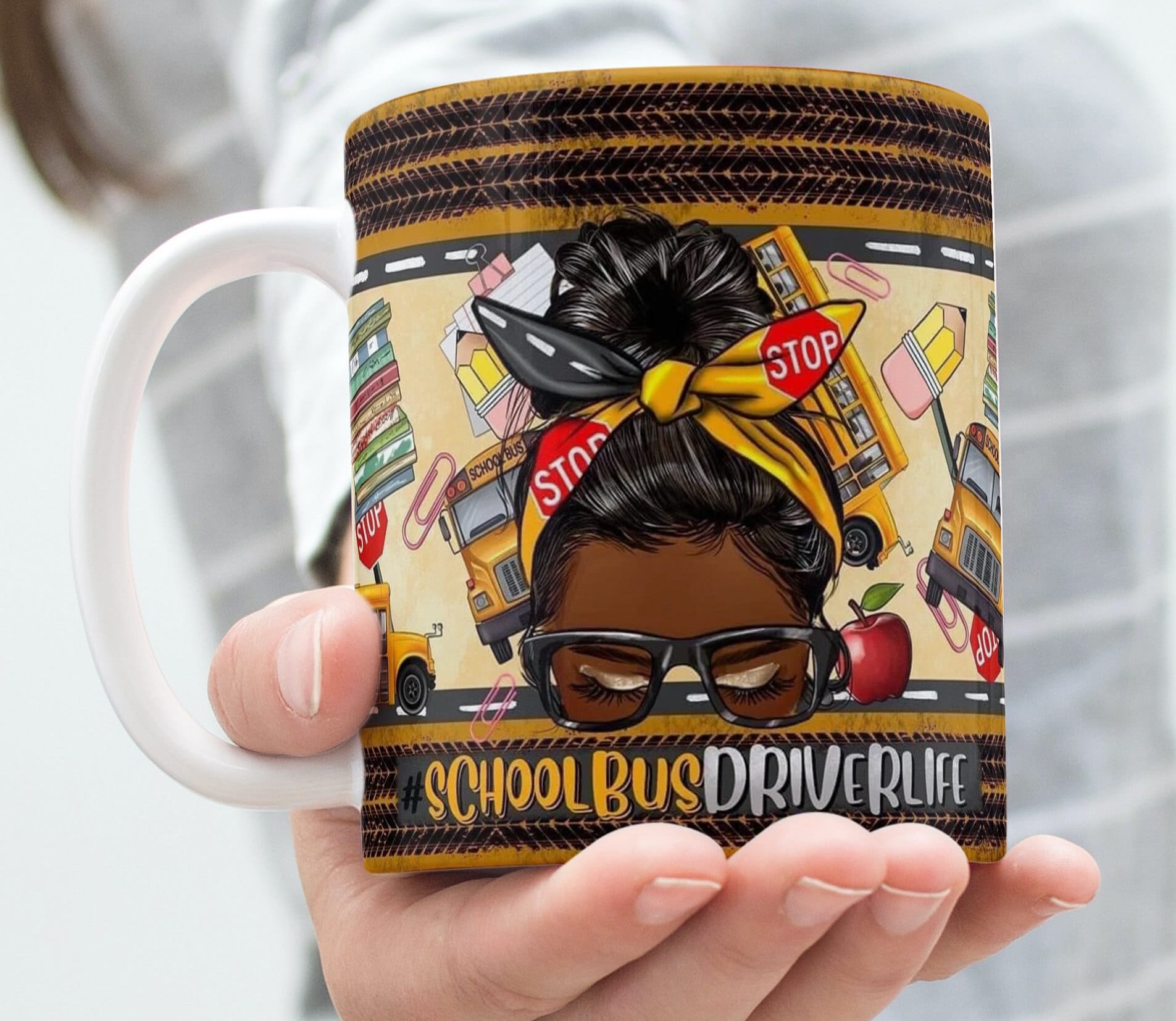 Lady School Bus Driver Mug Wrap Around Mug Template 11oz & 15oz ...