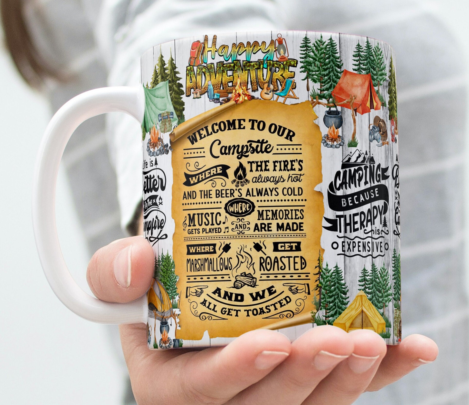 Camping Mug Sublimation Digital Designs, Camping Affirmation Mug Wraps ...