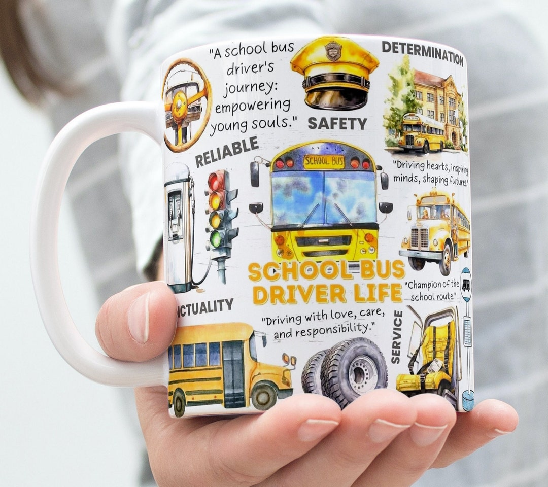 School Bus Driver Cup Wrap Around Digital Mug Design, 15oz & 11oz, Gift ...