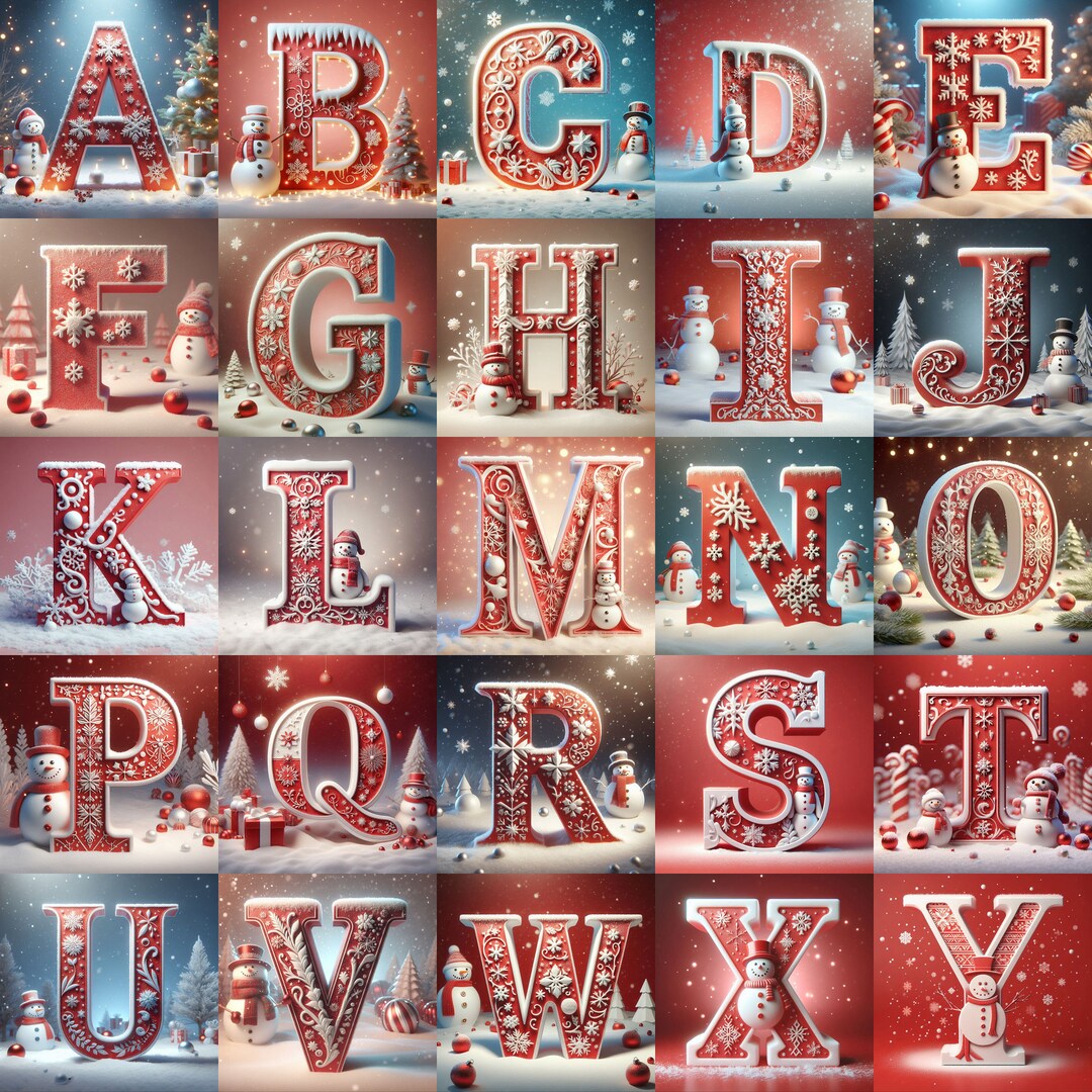 36 Alphabet, Merry Christmas Letters A to Z, 0 to 9, Individual Letters ...