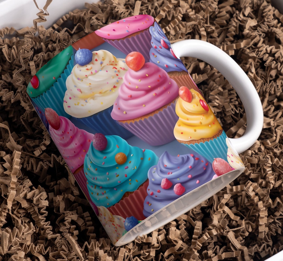 Colorful Cupcakes 3D Image Effect Wrap Around Mug Design 11oz, 15oz ...