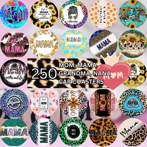 250 Mom Car Coaster Designs PNG, Mama Car Coaster Sublimation PNG, Mom ...