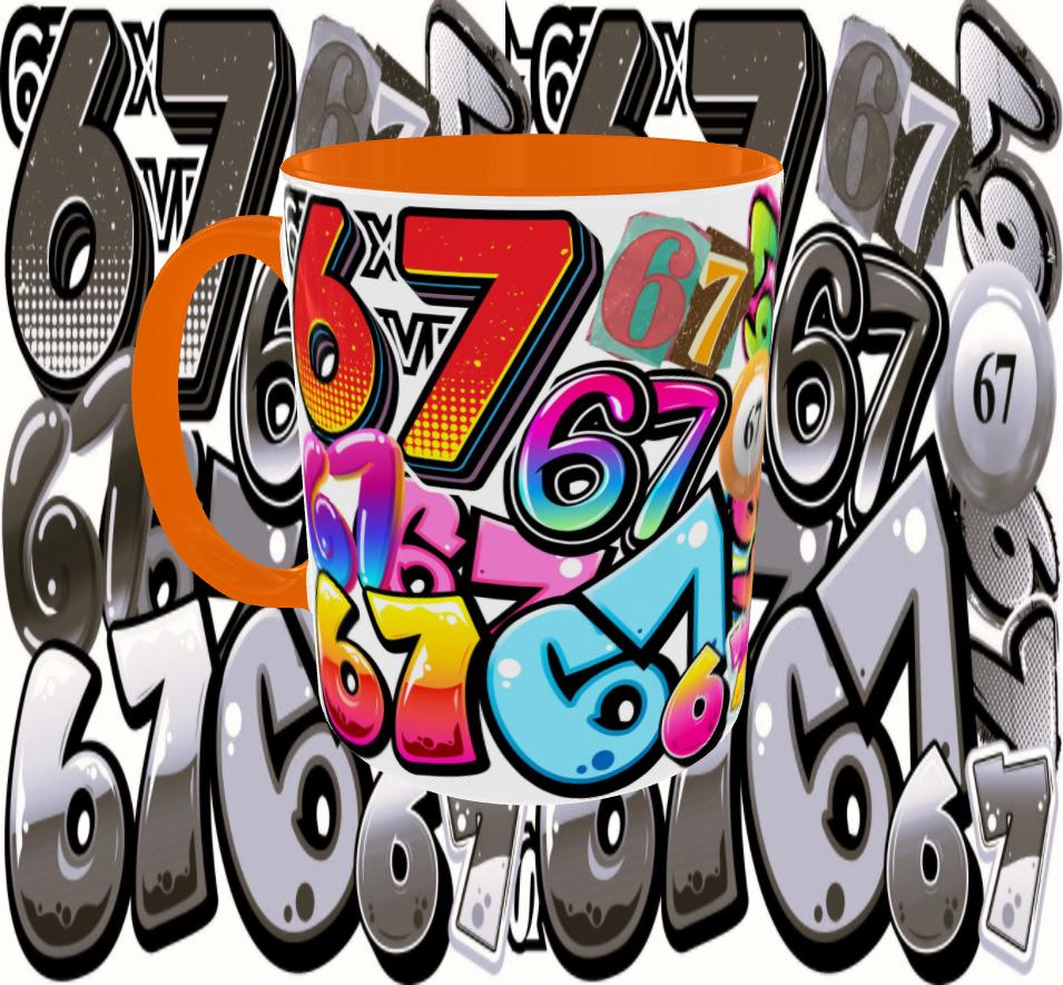 Number 67, Six Seven, Aesthetic Wrap Around Digital Cup Designs, 11oz ...