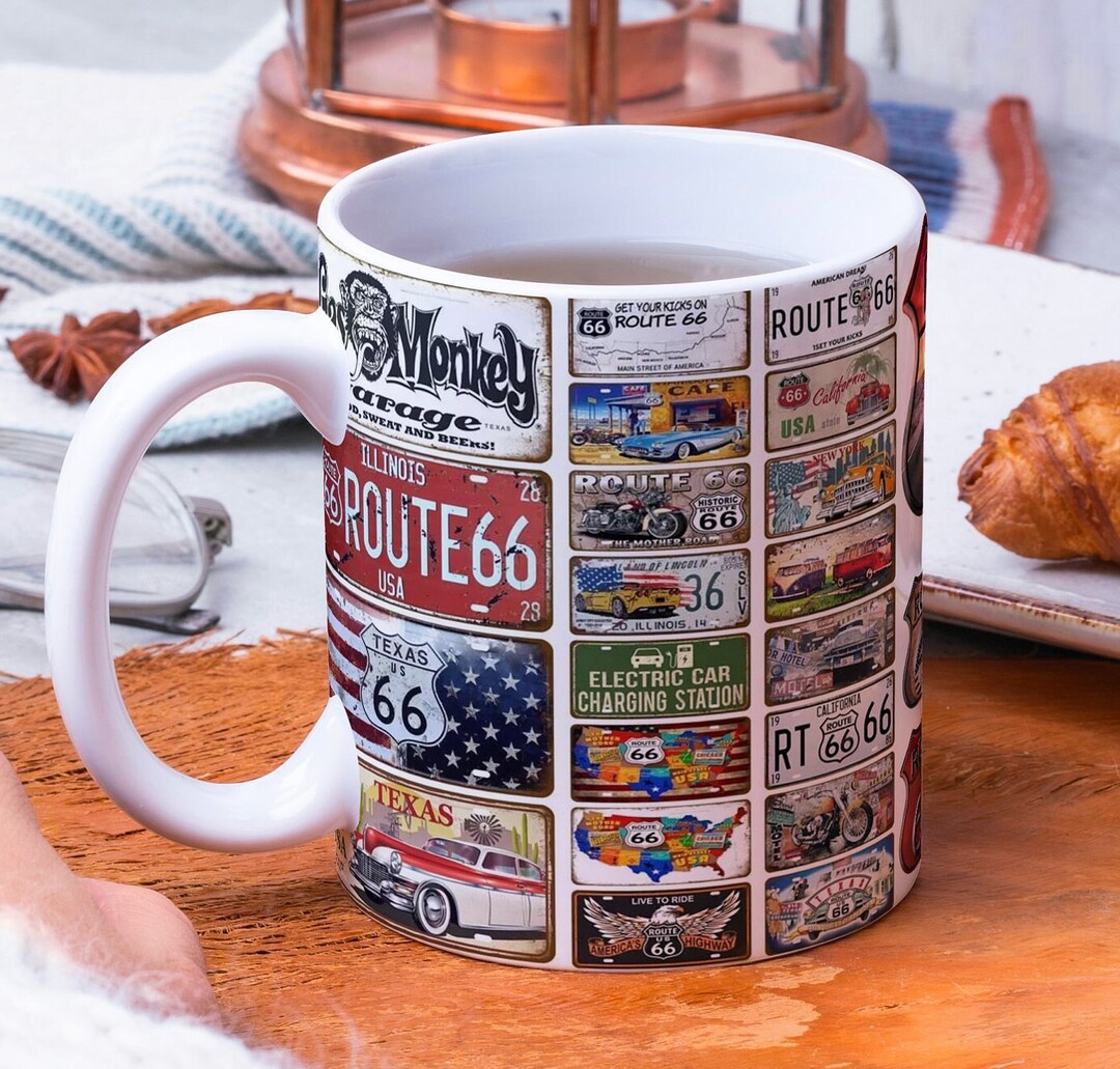 Route 66 Plate Road Signs, Biker Mug, Route 66 Mug Wrap Around Mug ...